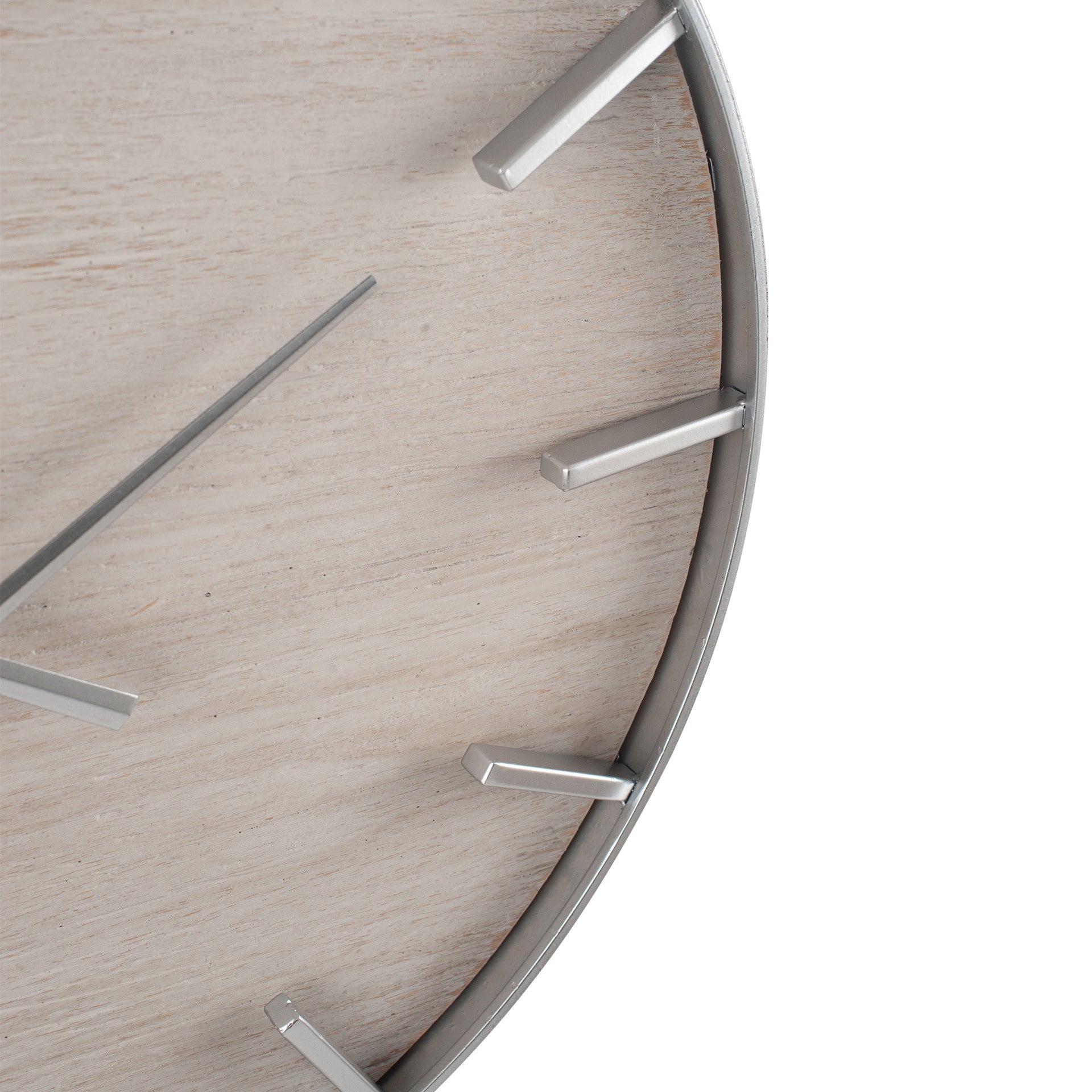Silver Metal and White Wash Wood Round Wall Clock - Ø60cm – Holmwood Living