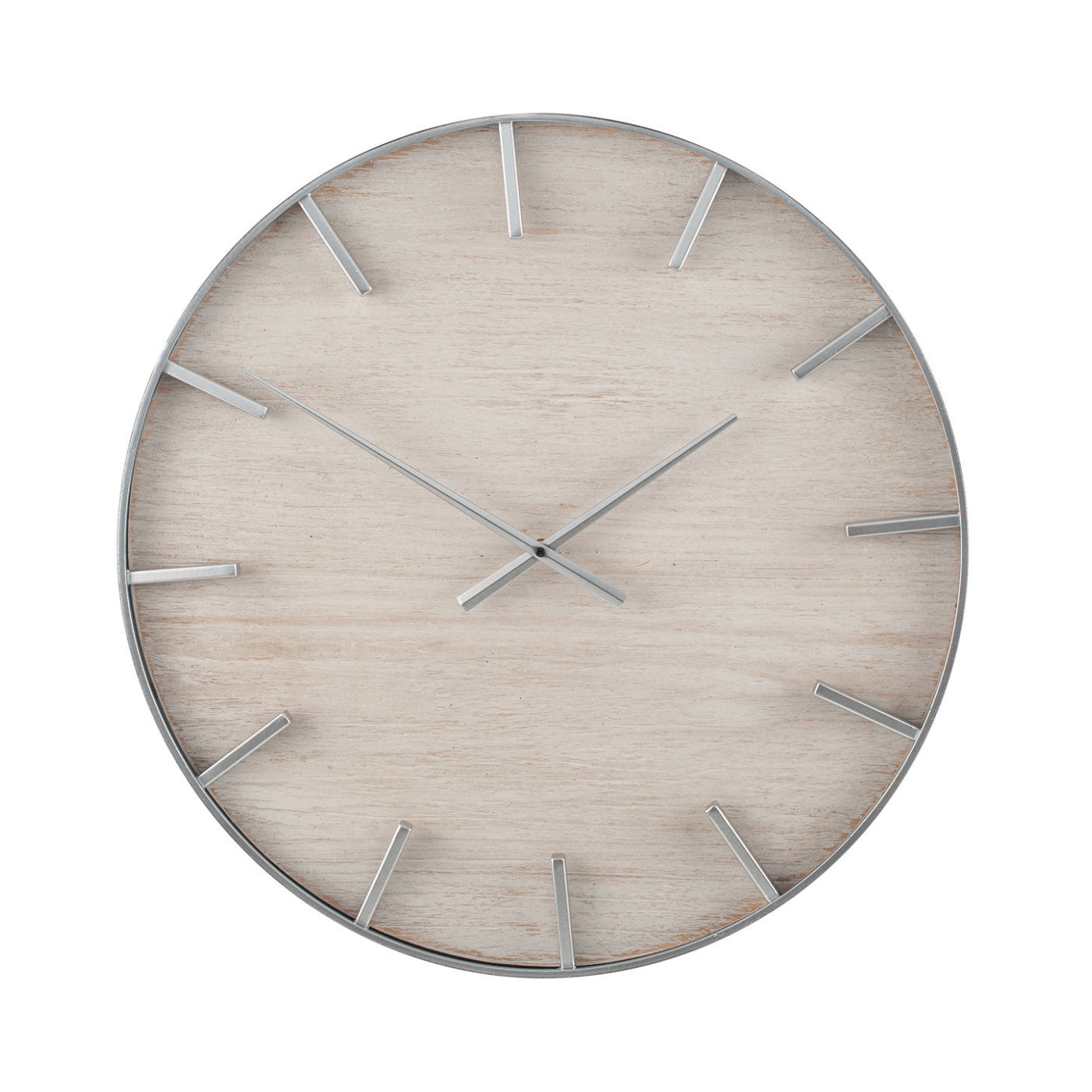 Silver Metal and White Wash Wood Round Wall Clock - Ø60cm – Holmwood Living